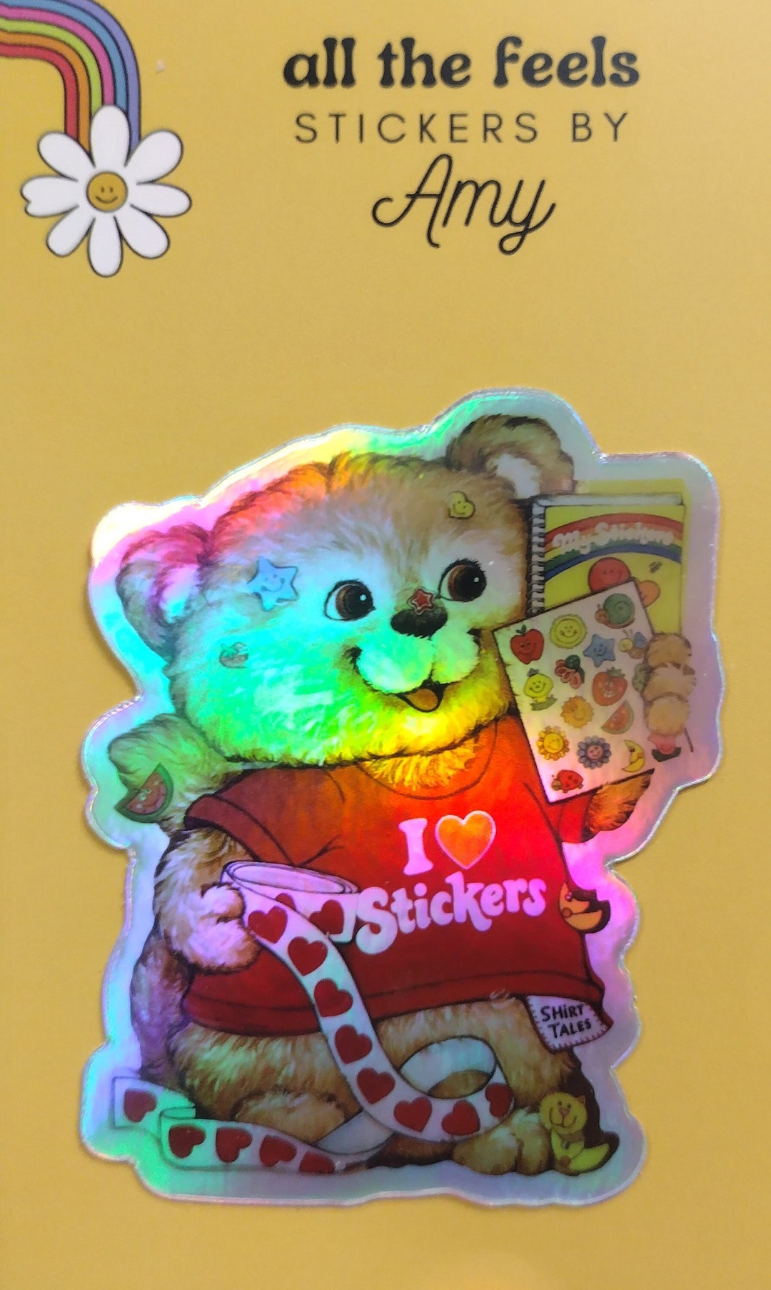 Holographic Vinyl Sticker, I Love Stickers Teddy Bear Holding Vintage ...