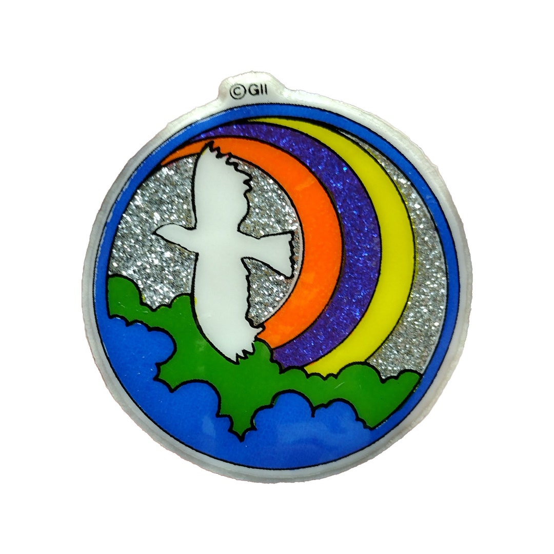 1980s 1990s 2000s Vintage Silvery White Dove With Neon Rainbow Glitter ...