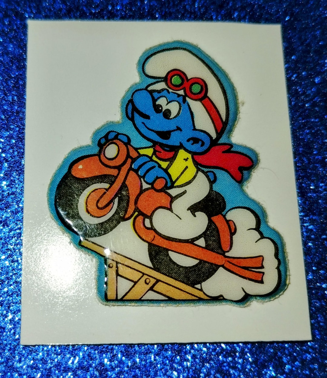 1980s 1990s 2000s Vintage Puffy Sticker, Cute Smurf on Motorcycle, Dirt ...