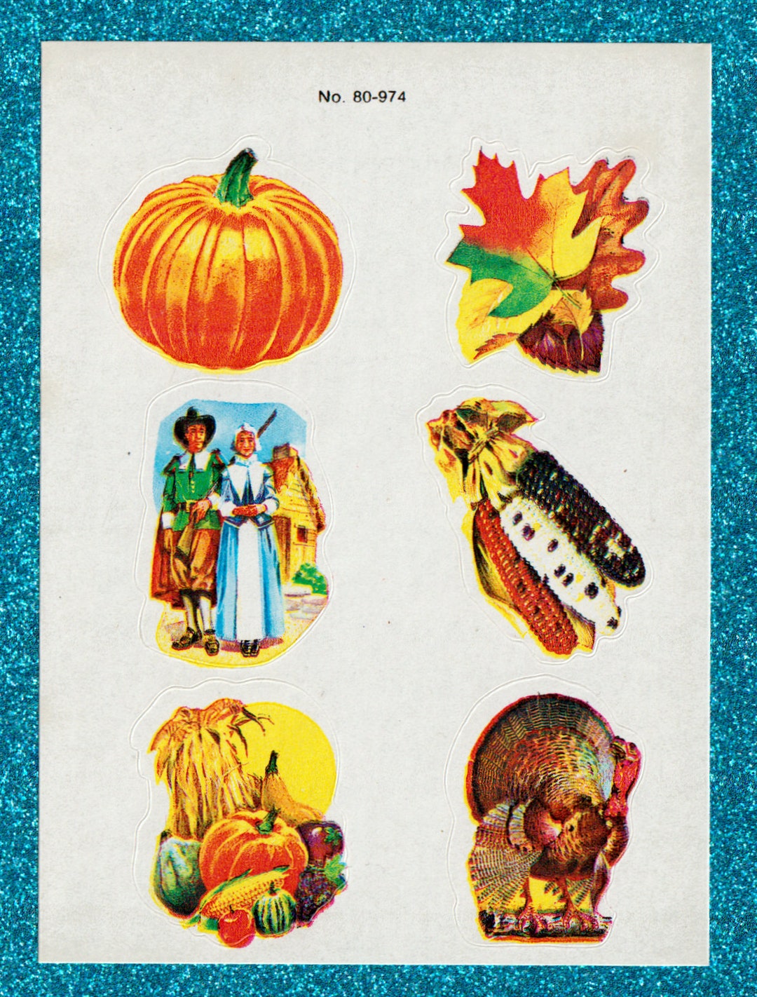 1980s Dennison Vintage Sticker Sheet, Thanksgiving Pilgrims, Native ...