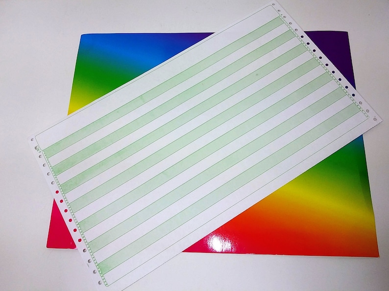 10 Sheets Green Bar Printer Paper Vintage Computers, Pin Fed, Junk ...