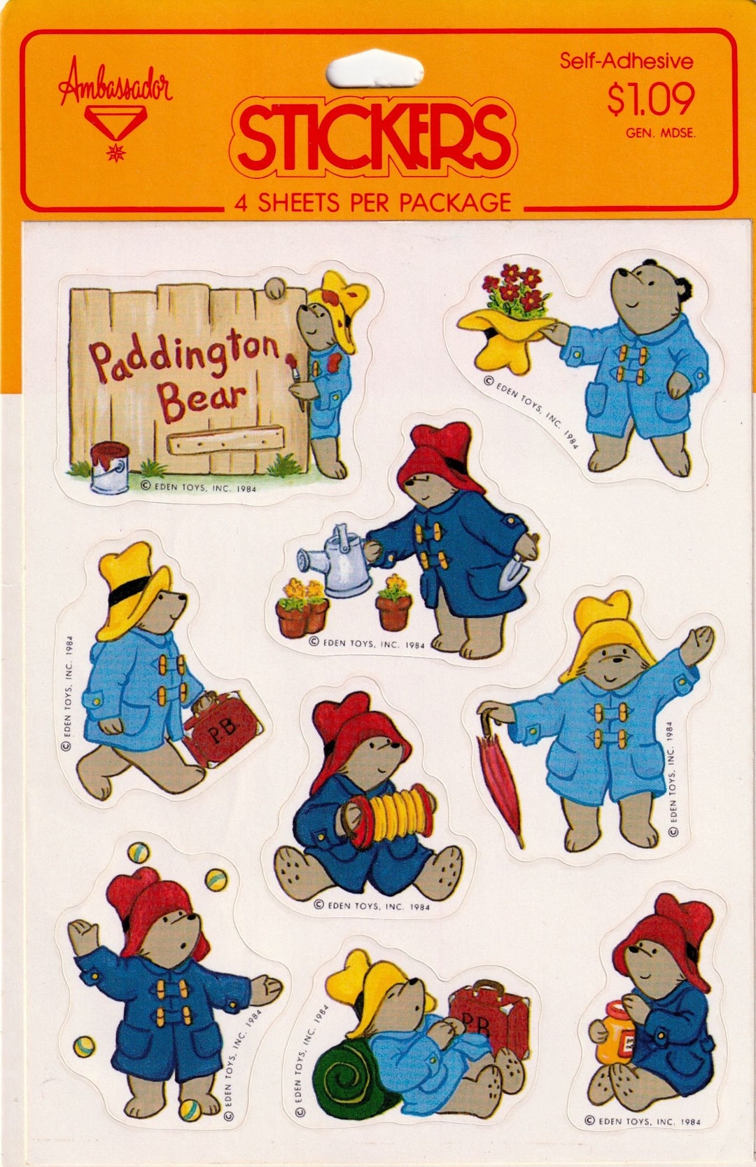 Vintage 1980s 90s Hallmark Sticker Sheet, Paddington Bear, Reading Book ...