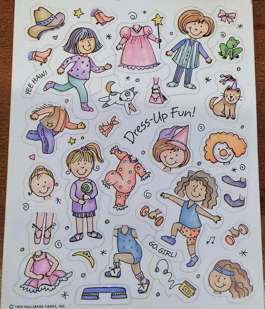Vintage 1980s 90s Hallmark Sticker Sheet, Little Girl Playing Dress up ...