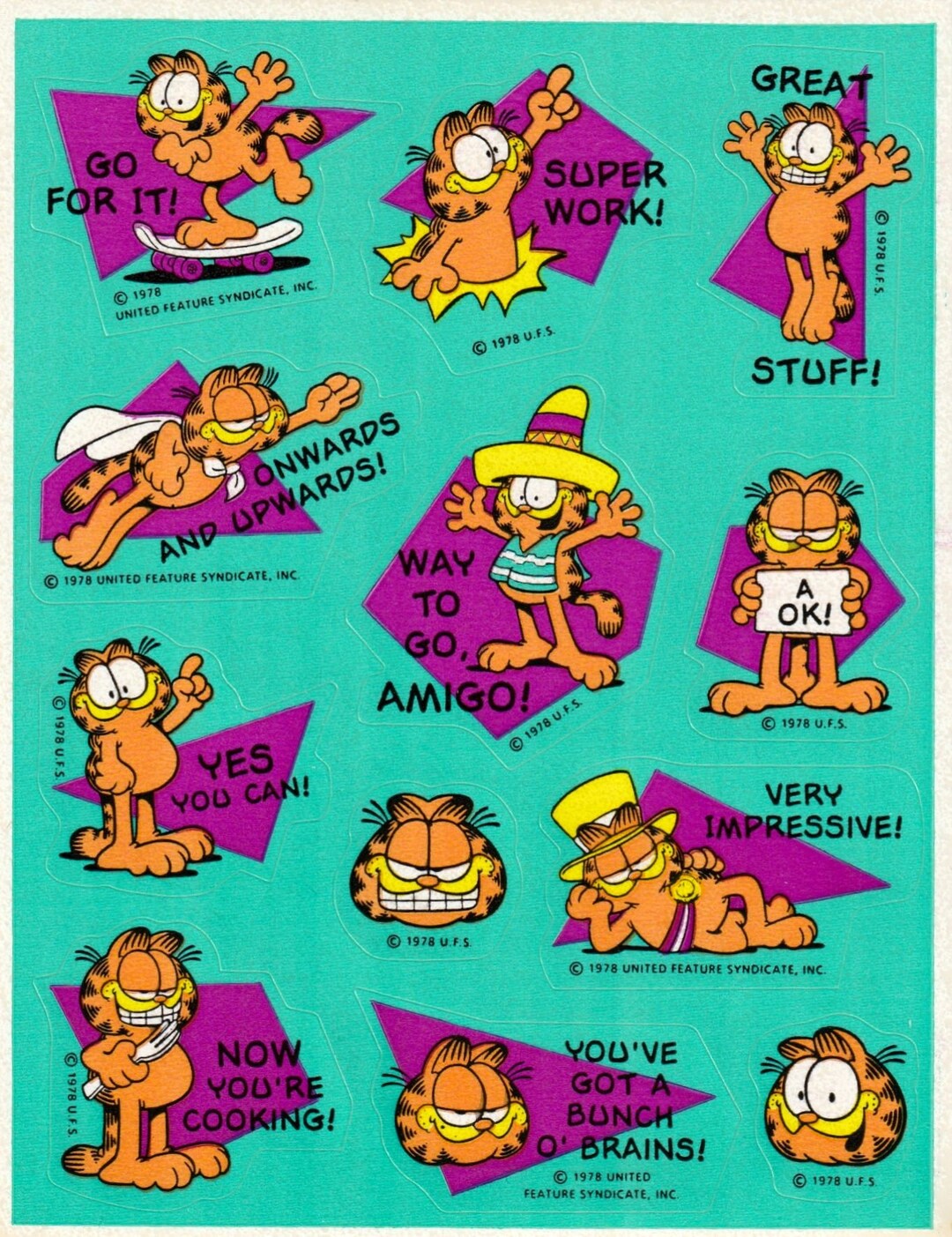 1980s 1980s Vintage Stickers, Garfield the Cat by Jim Davis and ...