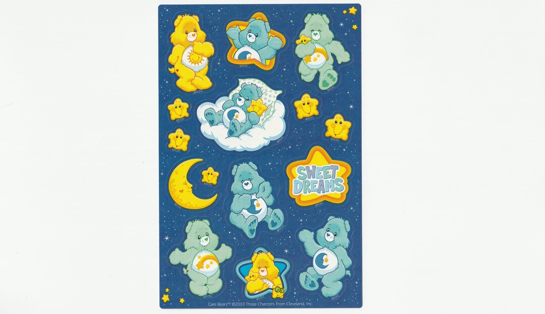 Vintage Care Bears Glow in the Dark Sticker Sheet, "sweet Dreams" Retro ...