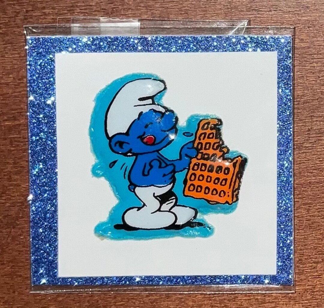 1980s 1990s 2000s Vintage Smurf Eating a Belgian Waffle Puffy Sticker ...