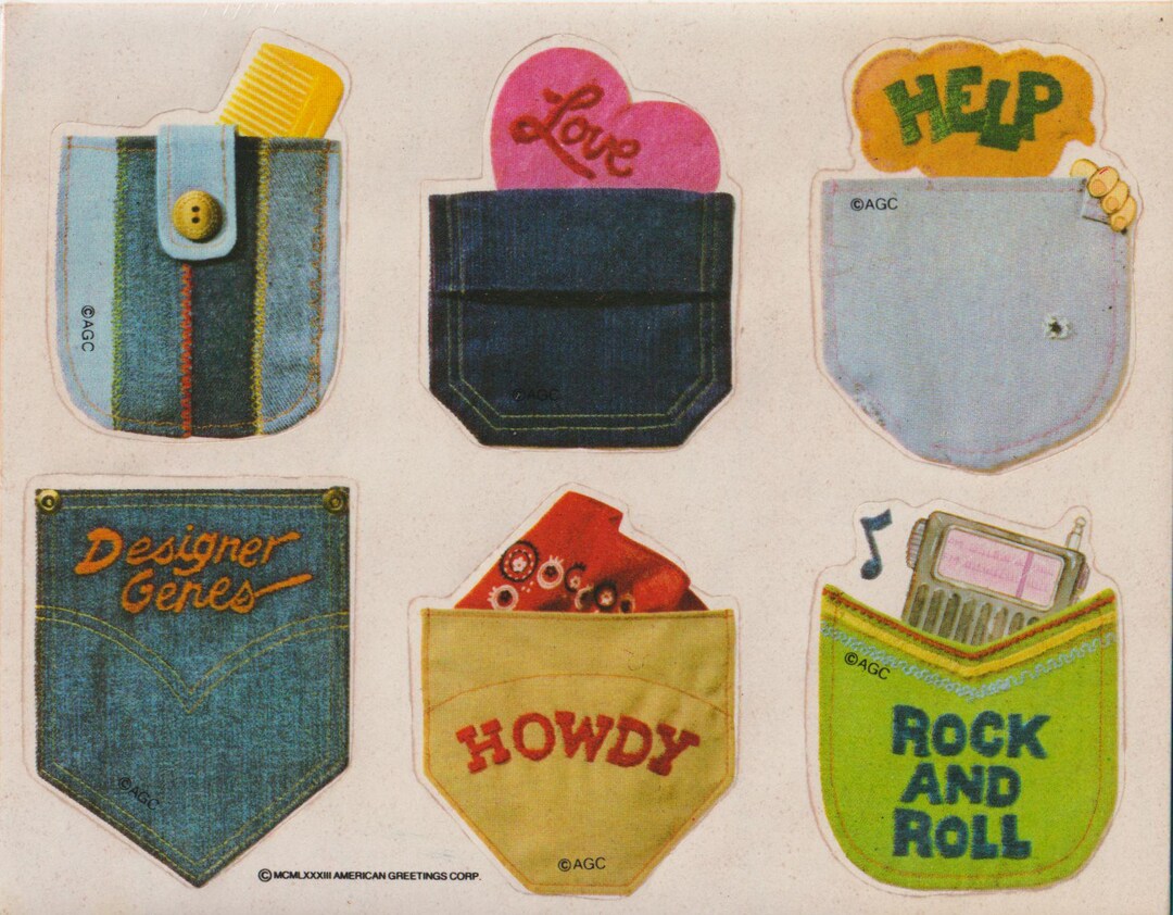 1980s Vintage Stickers, AGC, Denim Jeans Pockets W/ Embroidery, Pretty ...