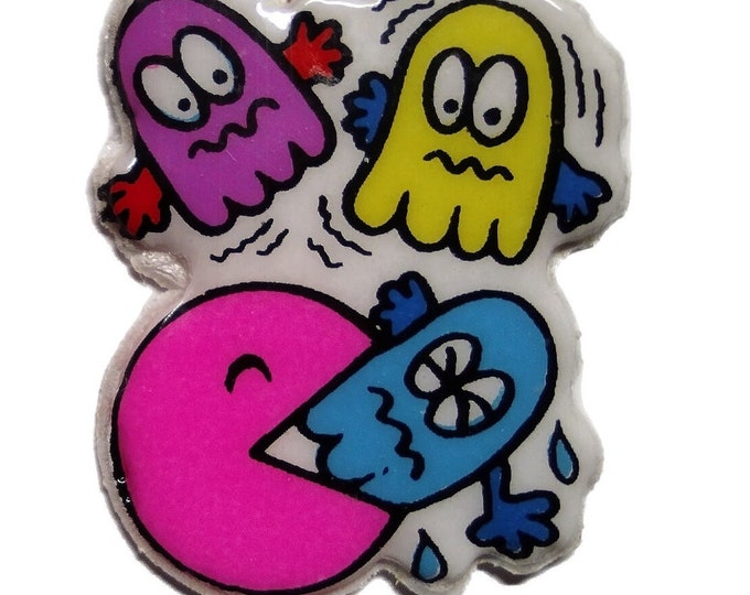 1980s Vintage Pac Man and Ghosts Colorful Puffy Stickers, on Original ...