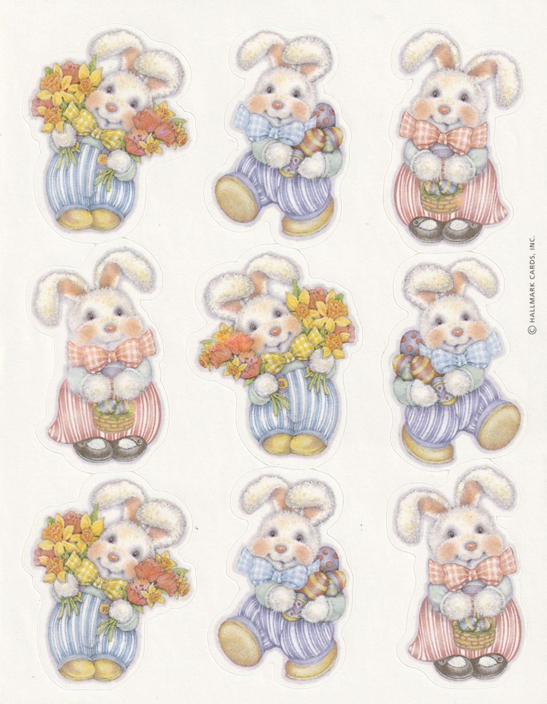 Vintage 1980s 90s Sticker Sheet: Hallmark Fluffy White Bunny Rabbits in ...