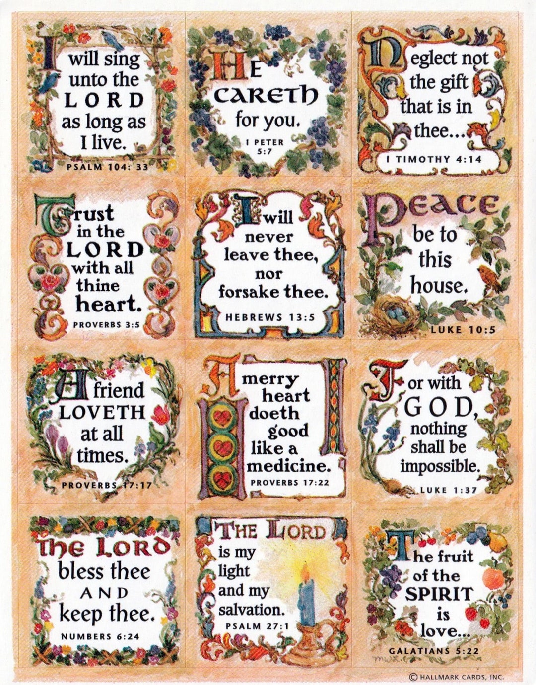 Vintage 80s Hallmark Religious Scripture Verses Sticker Sheet, Looks ...