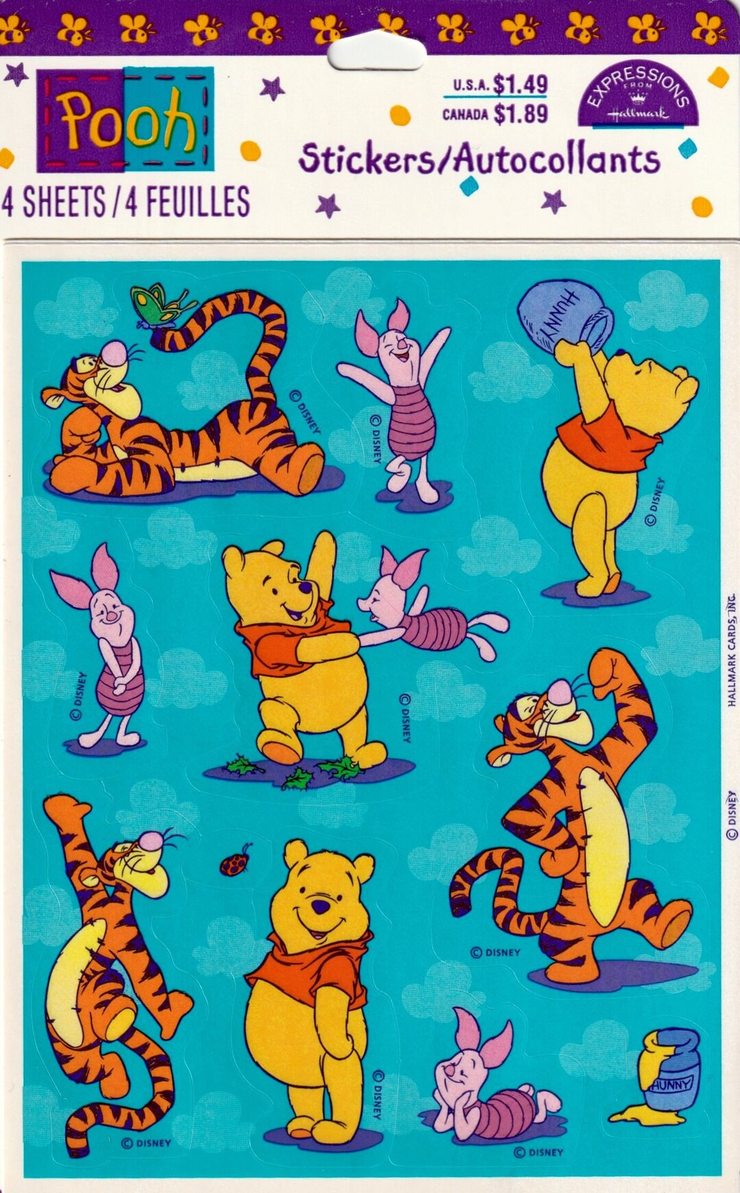 Vintage 1980s 1990s 2000s Hallmark Winnie the Pooh Blue Sticker Sheet ...