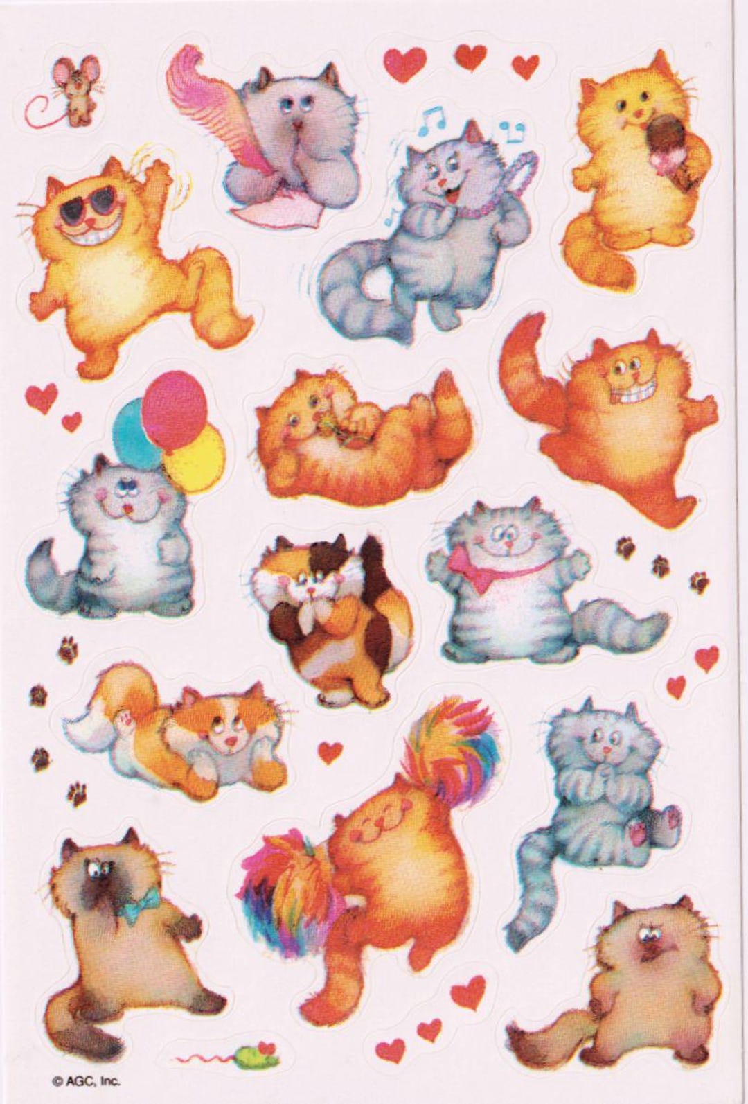 Vintage 1980s 1990s 2000s AGC Sticker Sheet Cats and Kittens ...
