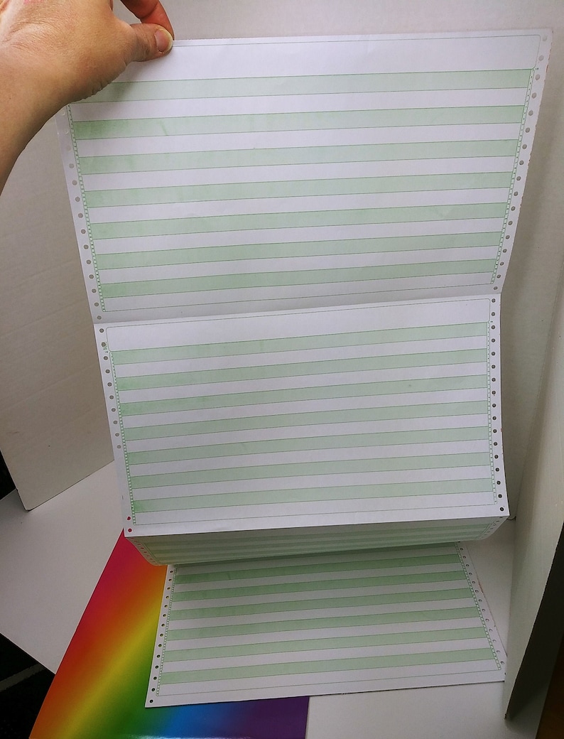 25 Sheets Pin Fed Vintage Computer Paper, Green/white Stripe, Punched ...