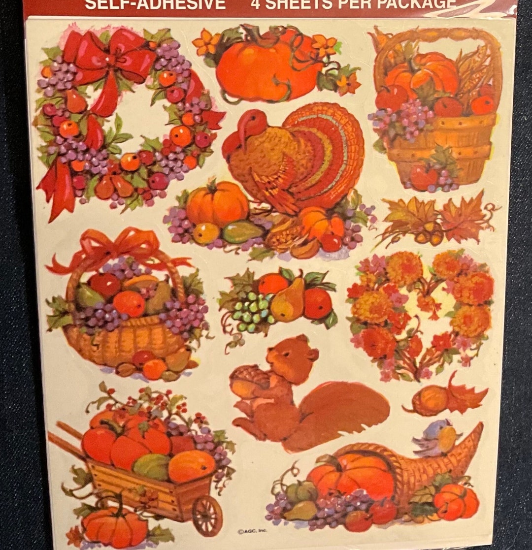 Vintage 1980s 90s Sticker Sheet: AGC Thanksgiving Sheet With a Turkey ...