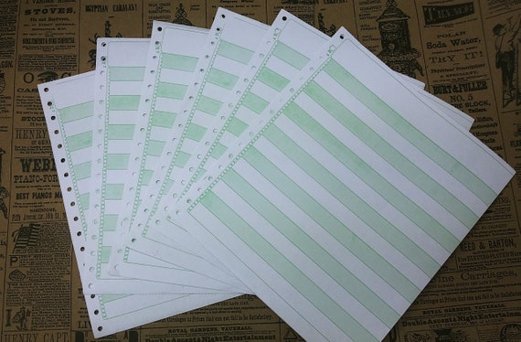 10 Sheets Green Bar Printer Paper Vintage Computers Pin Fed Junk Journal Retro Office Supply Dot Matrix 80s Memorabilia Ephemera Gift Etsy UK