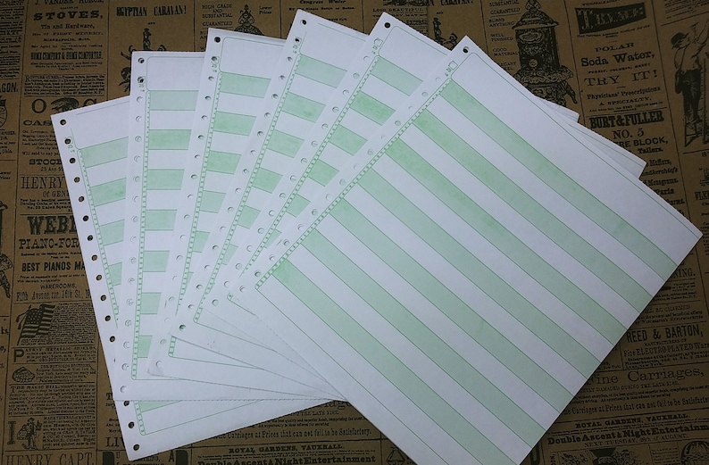 10 Sheets Green Bar Printer Paper Vintage Computers Pin Fed | Etsy