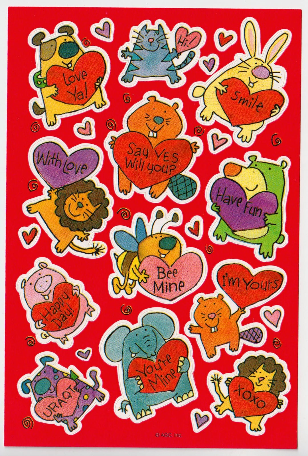Vintage 1980s 1990s 2000s AGC Sticker Sheet, Kitty Cats and Valentine ...