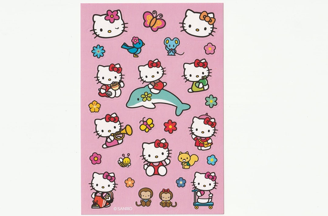 Hello Kitty Sticker Sheet From 2004, Amscan, Dolphin, Trumpet, Scooter ...
