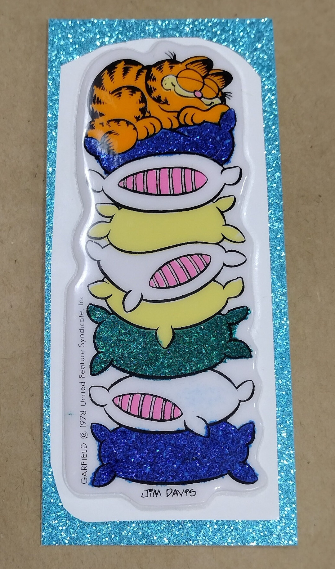 1980s Vintage Glitter Garfield the Cat Puffy Sticker, Sleeping on a ...
