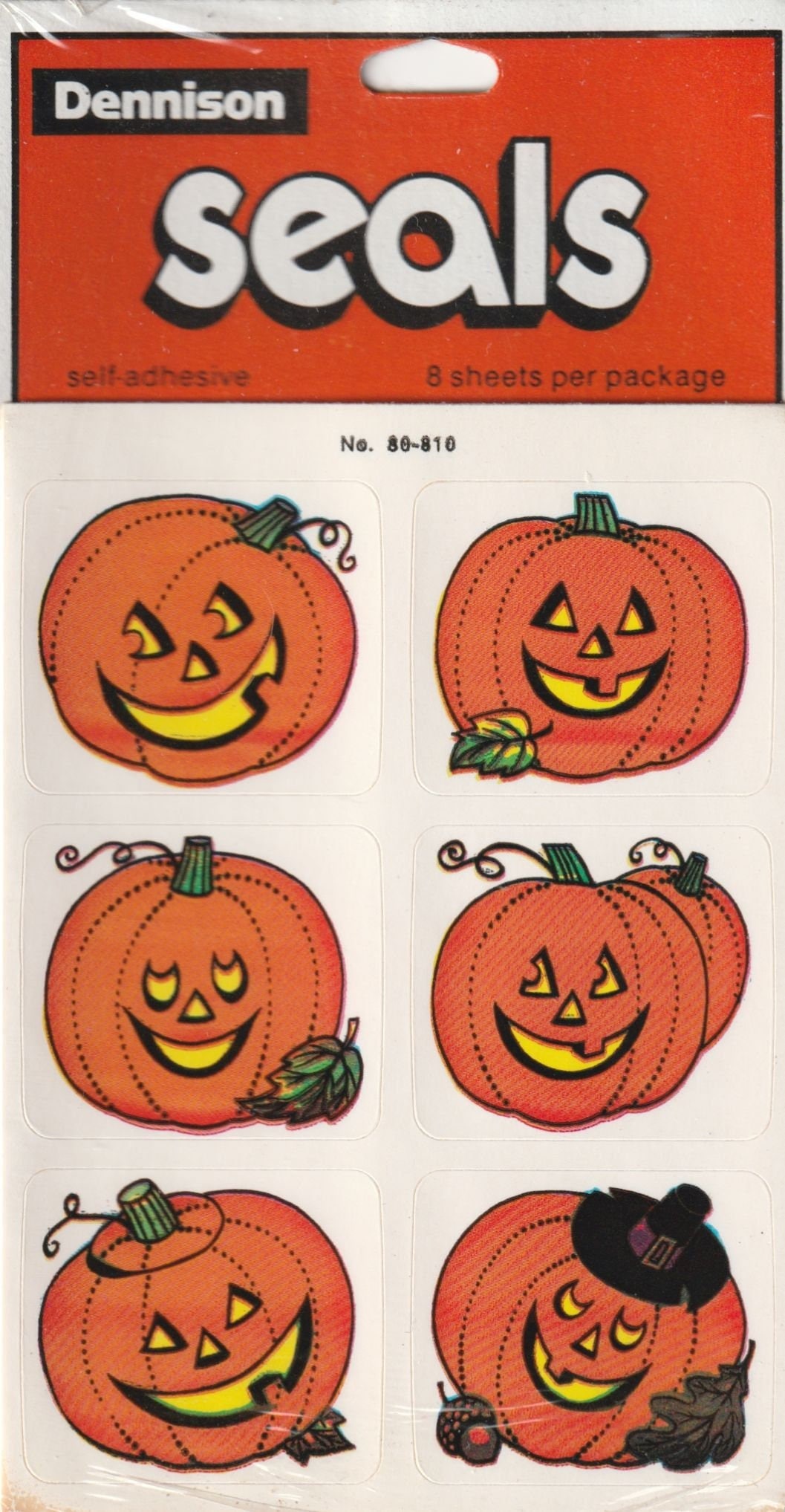 1980s Dennison Vintage Sticker Sheet, Cute Smiling Jack O Lantern ...