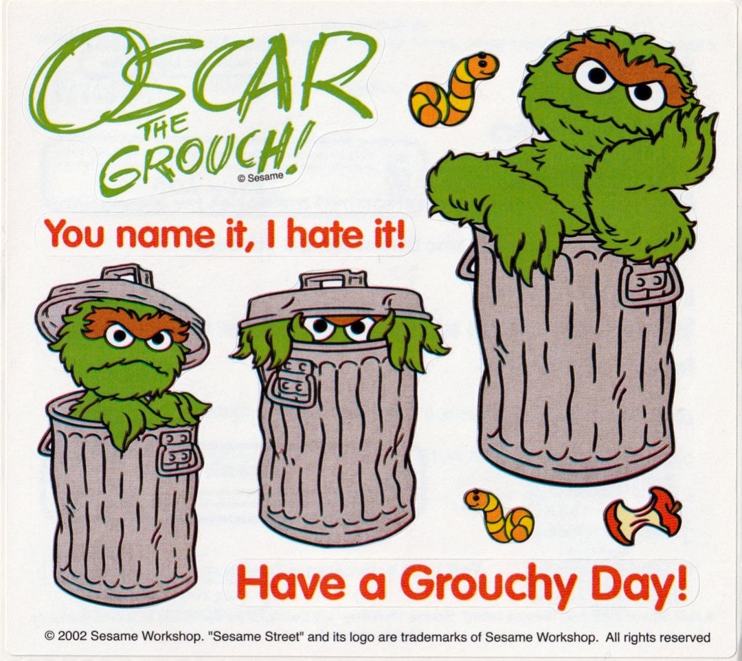 1980s 1990s 2000s Vintage Sesame Street Oscar the Grouch Sticker Sheet ...