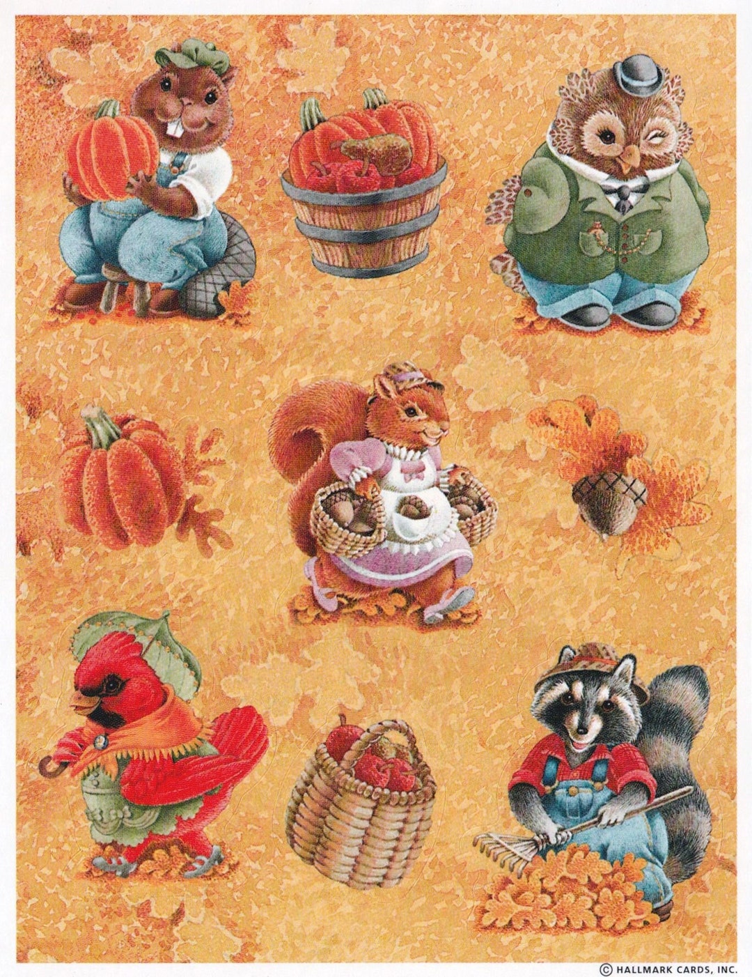 Vintage 1980s 1990s Hallmark Sticker Sheet, Rare Woodland Animals Doing ...