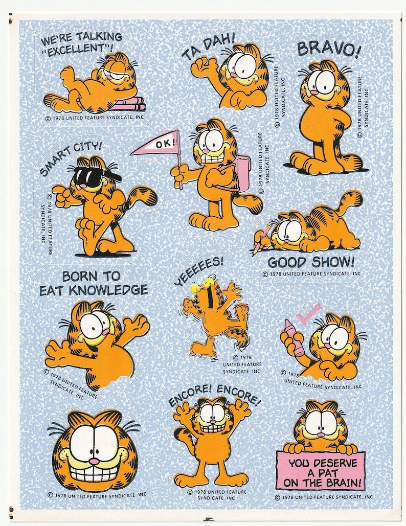 1980s 1980s Vintage Stickers, Garfield the Cat by Jim Davis and ...