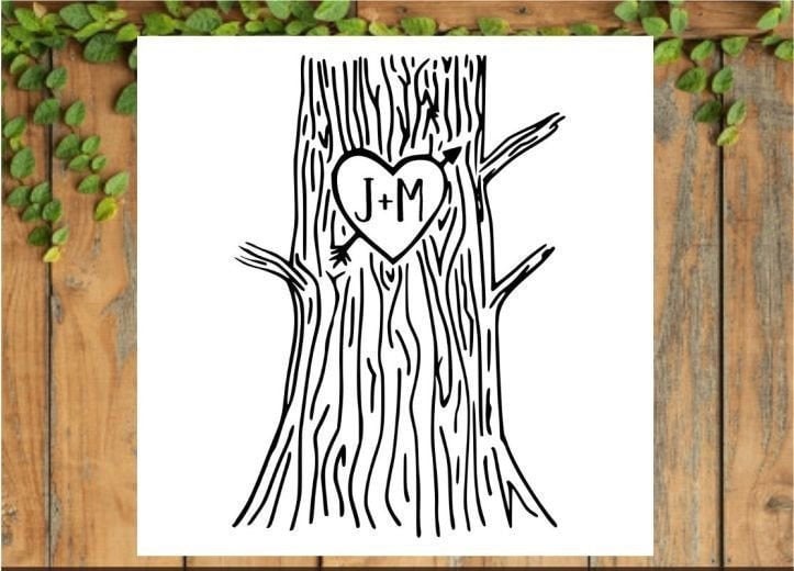 Tree With Carved Heart and Initials, SVG/DXF Glass Block Light, Couple ...