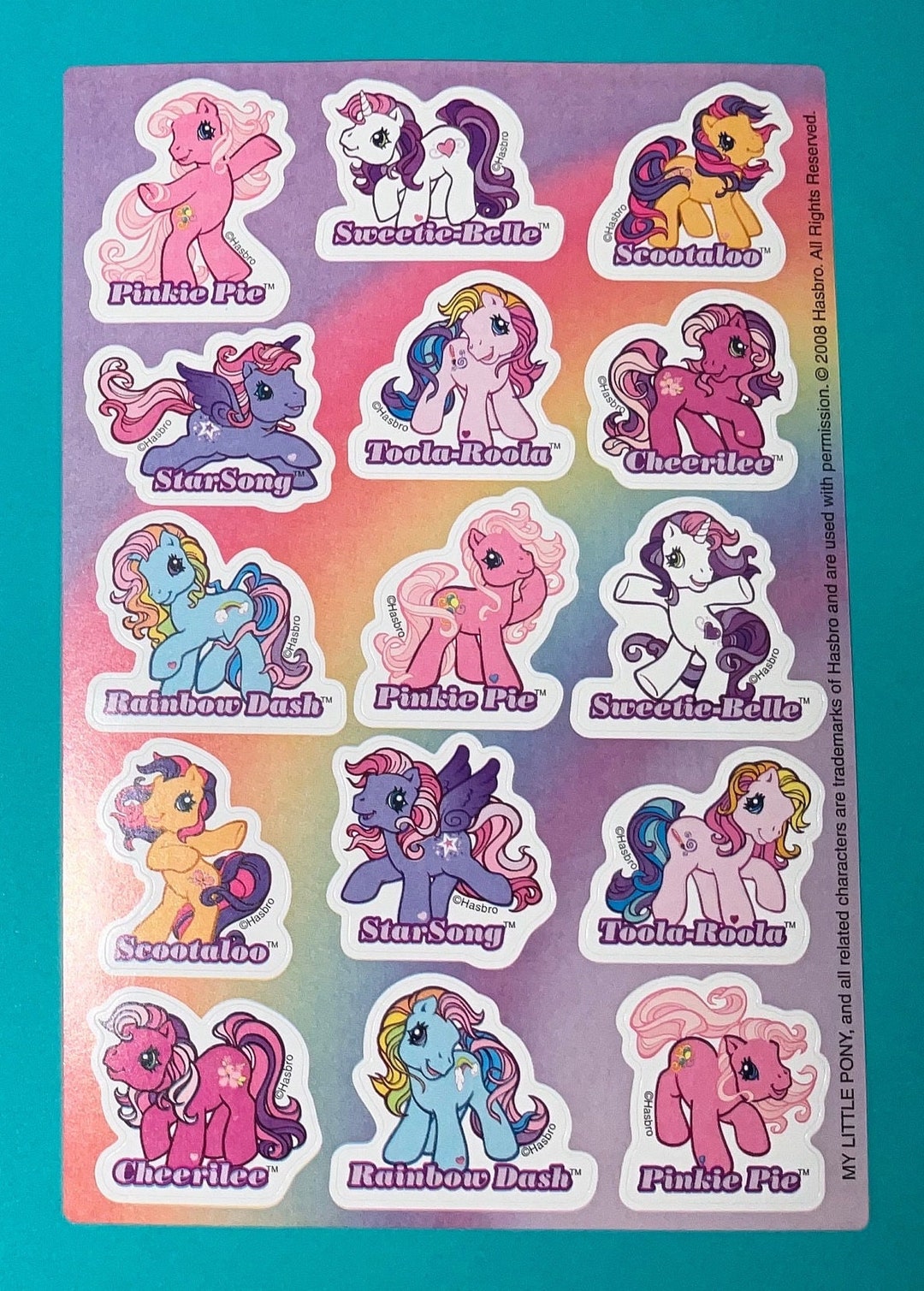 2008 My Little Pony Sticker Sheet, Single Loose Sheet, Hasbro, 80s 90s ...