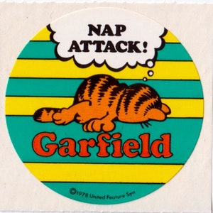 Vintage 1980s 1990s 2000s Garfield Single Stickers by Jim Davis, Round ...