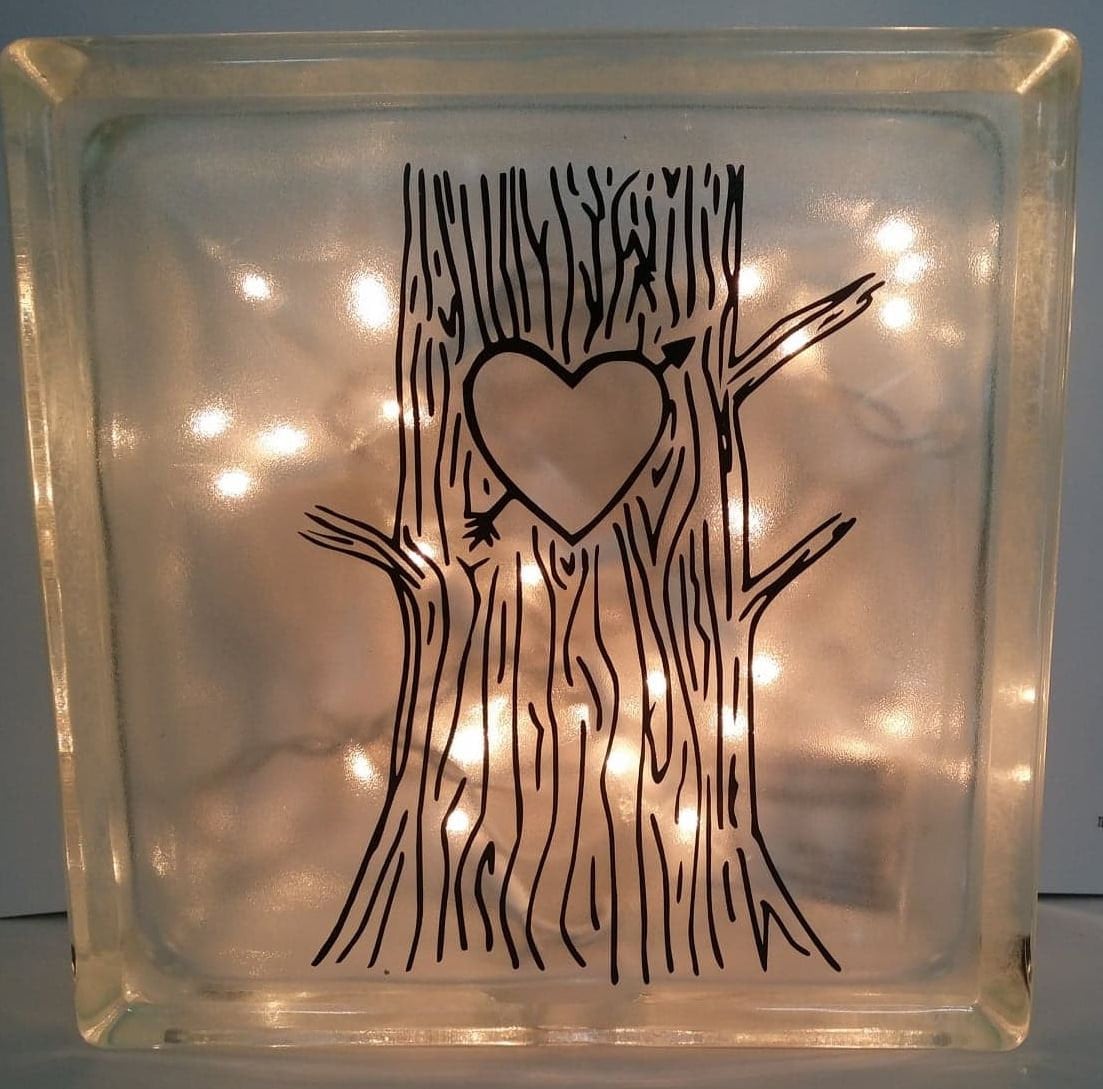 Tree With Carved Heart and Initials SVG/DXF Glass Block - Etsy Canada
