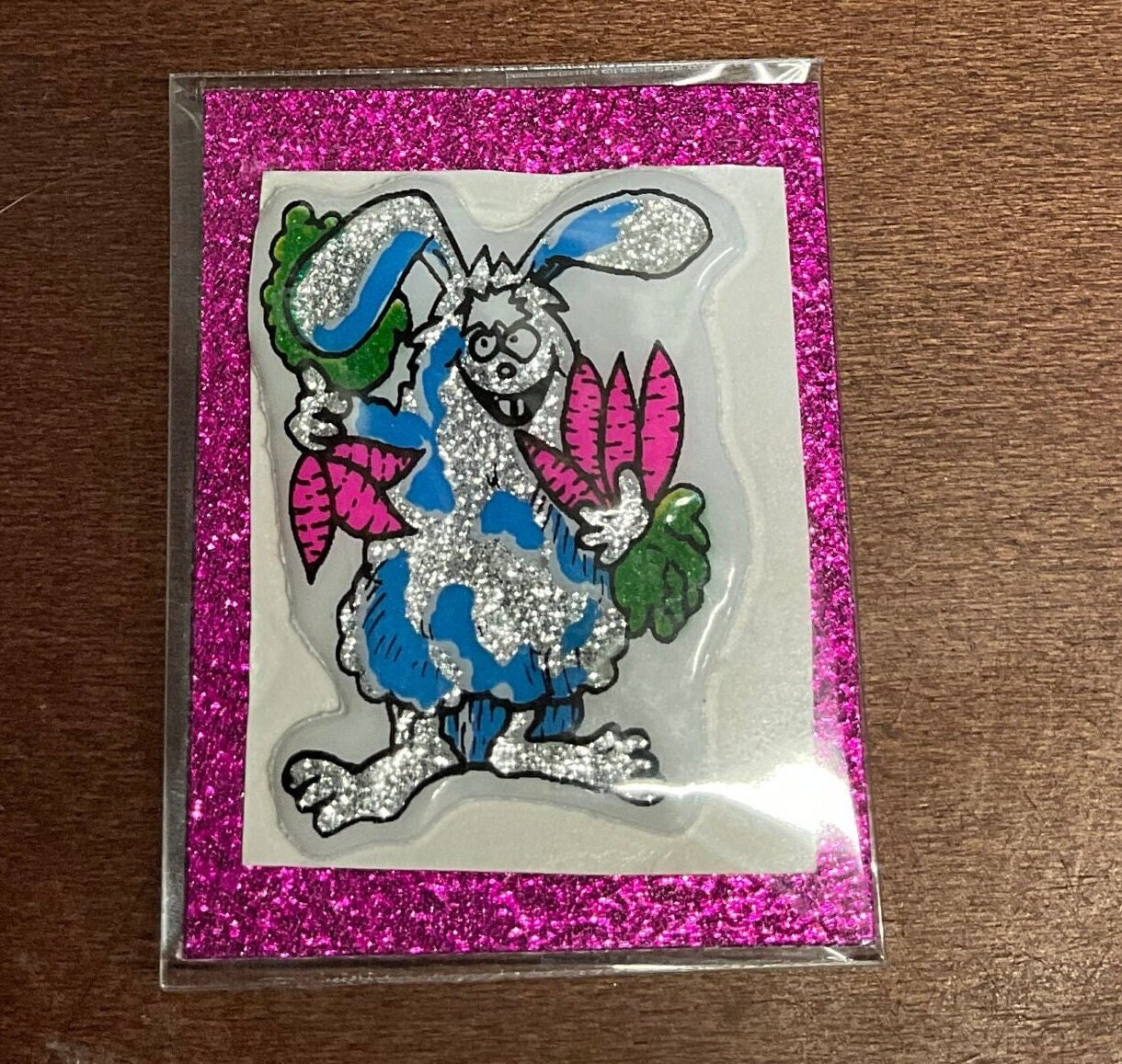 1980s 1990s 2000s Vintage Glitter Puffy Sticker, Crazy Looking Bunny W ...