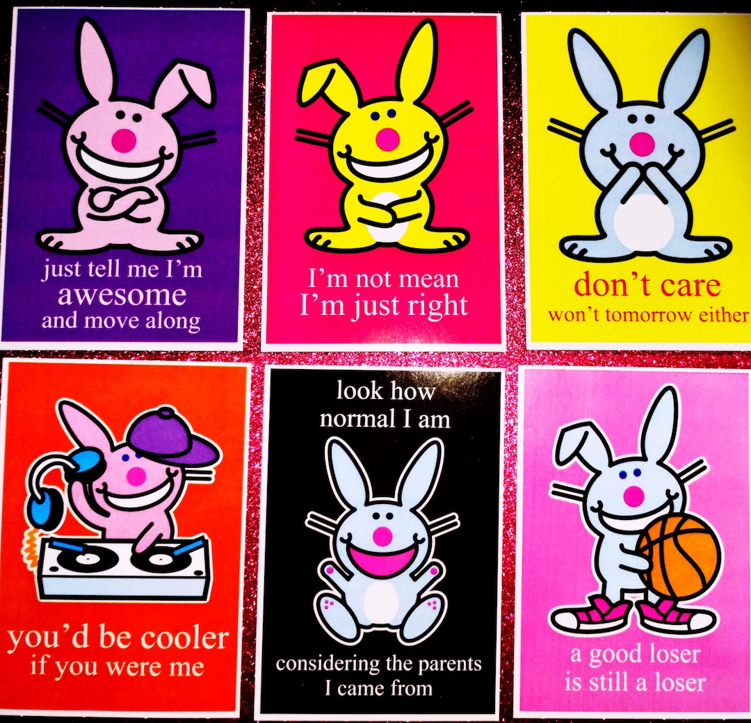 Vintage 1990s 2000s Stickers: Jim Benton's It's Happy Bunny Vinyl ...