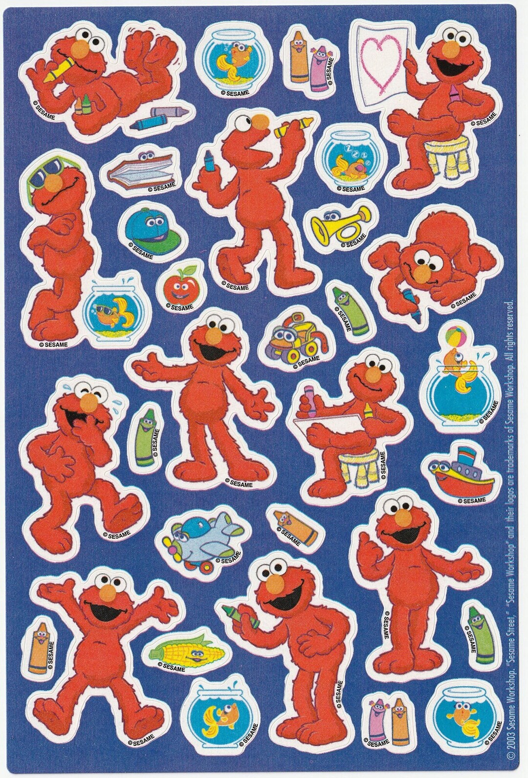 2003 Navy Blue Sesame Street Sticker Sheet of Elmo by American ...