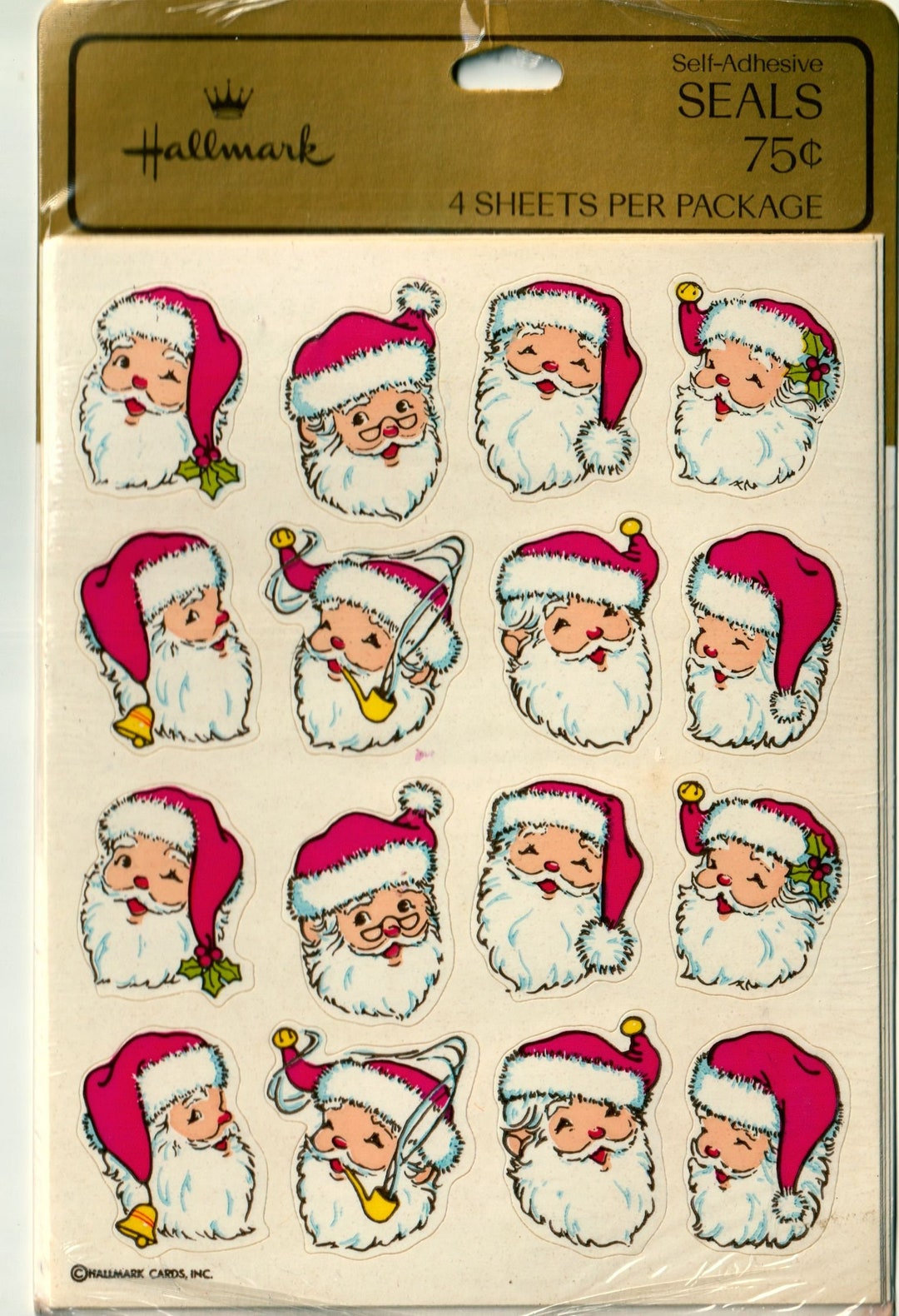 Vintage 1980s 1990s 2000s Hallmark Winking Santa Claus Sticker Sheet ...
