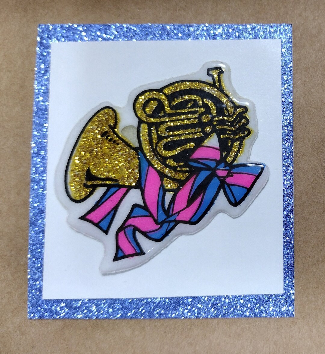 1980s Vintage Sparkly French Horn With Pink Bow Puffy Sticker, Rare ...