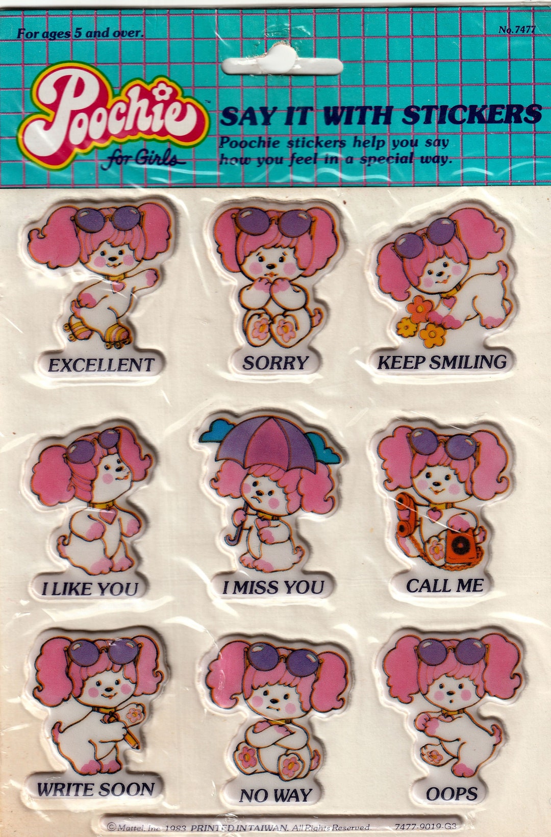 1980s Vintage Puffy Stickers, Poochie For Girls, Dog Stickers 2 Help 