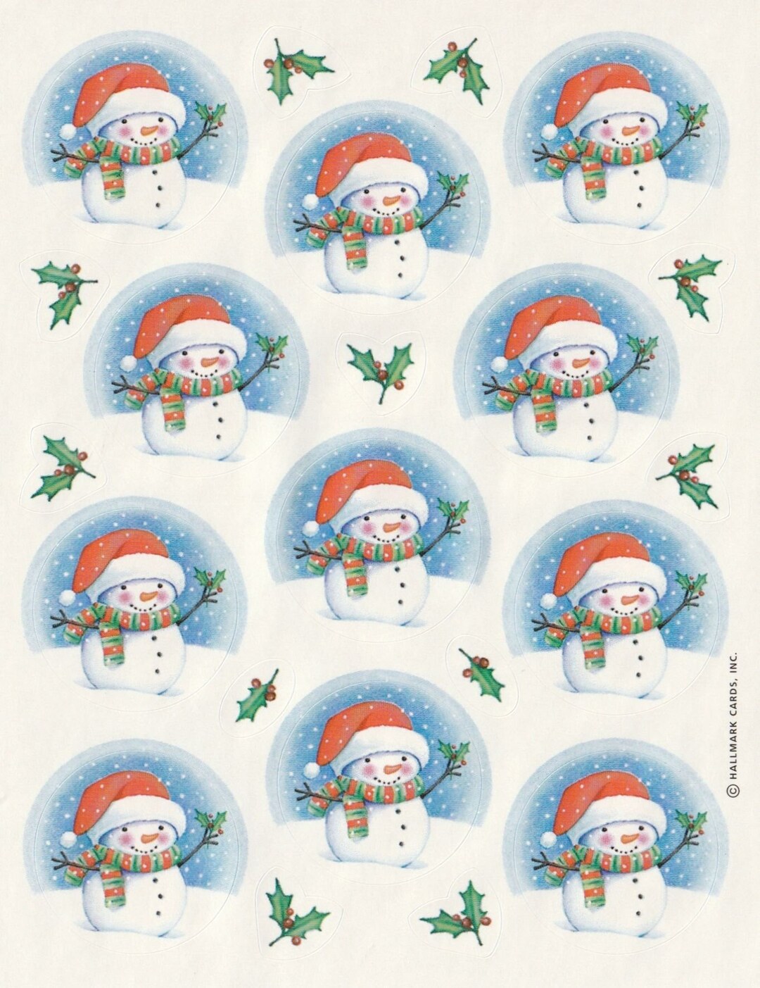 1980s 1990s Vintage Hallmark Snowman Snow Globes Sticker Sheet - Etsy