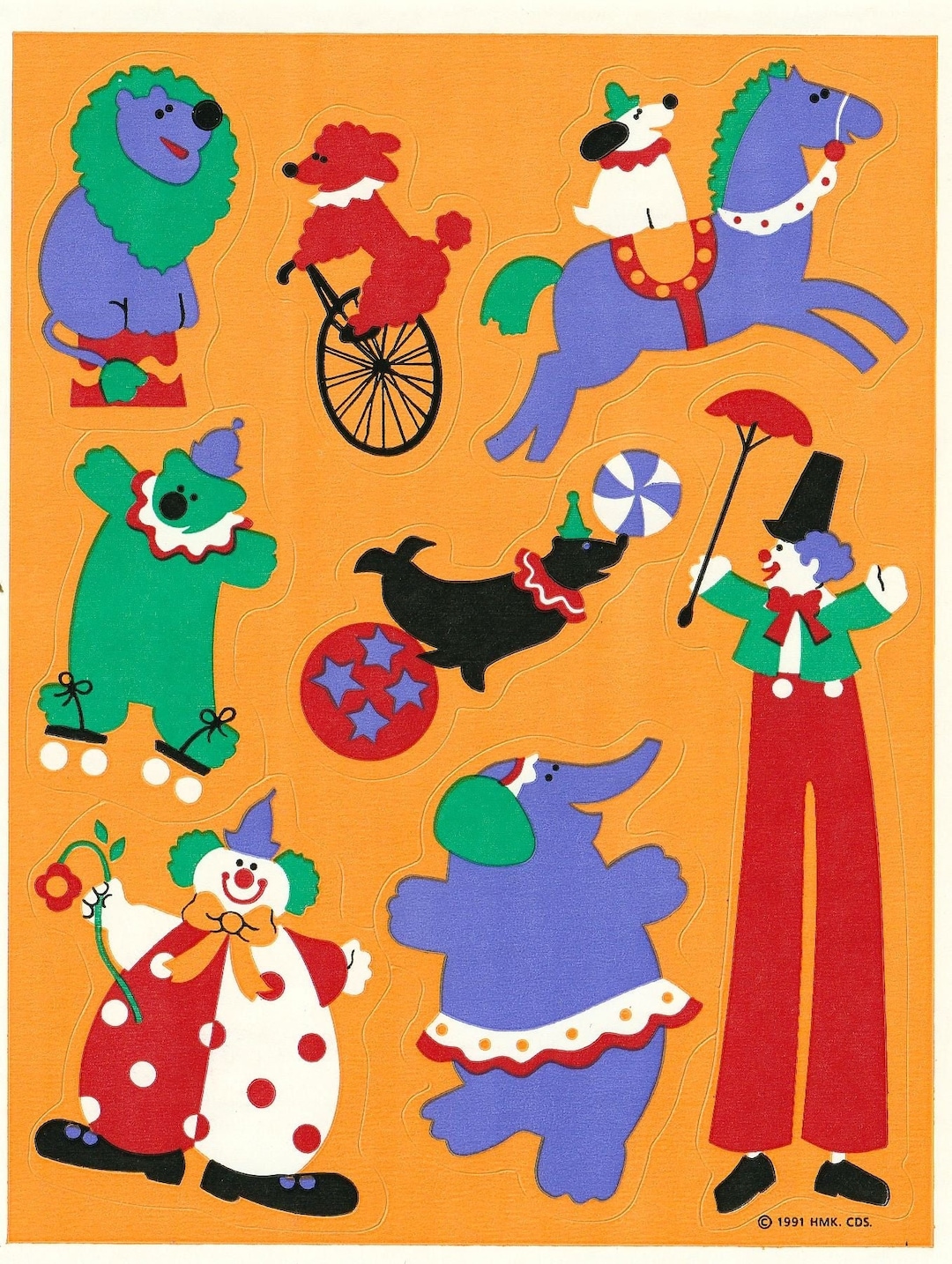 Vintage 1980s 1990s Hallmark Sticker Sheet, Orange Sticker Scene, Man ...