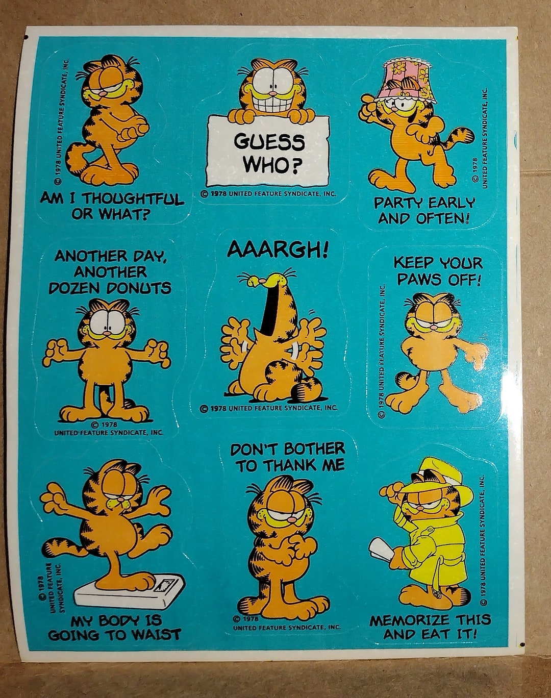 1980s 1980s Vintage Stickers, Garfield the Cat by Jim Davis and ...