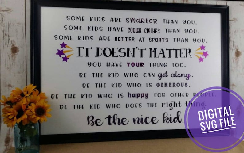 SVG File, Be the Nice Kid Quote, Classroom Decor Teacher Gift, Sign ...