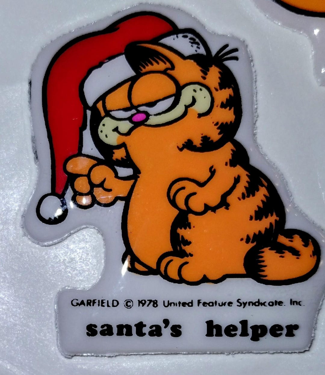 1980s Vintage Garfield the Cat Puffy Sticker, Santa's Helper, in Santa ...