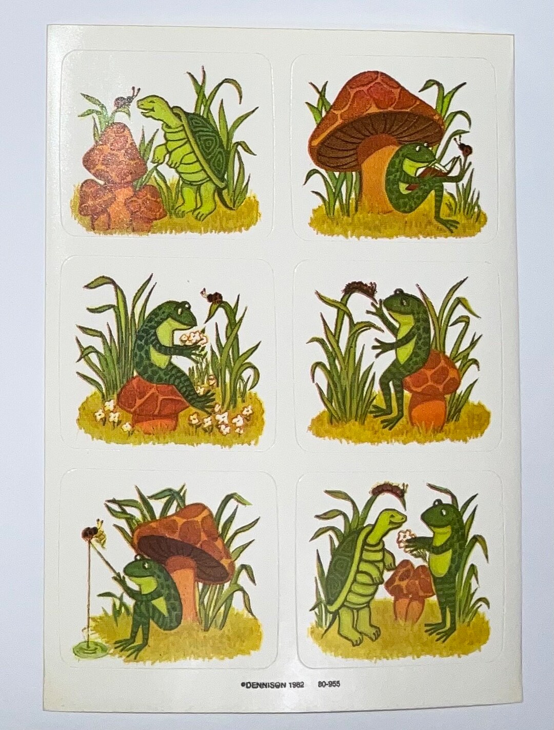 1970s/1980s Vintage Sticker Sheet, Dennison Seals: Turtles, Frogs, Snails and Mushrooms, 70s ...