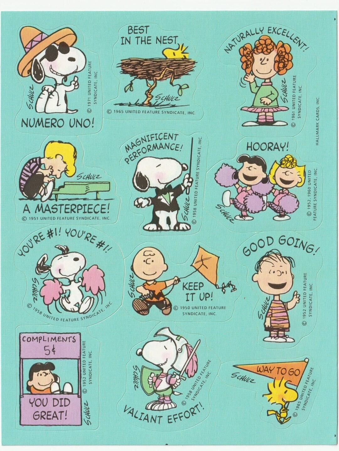 Hoja de pegatinas vintage de los años 80 y 90: Hallmark Peanuts ...