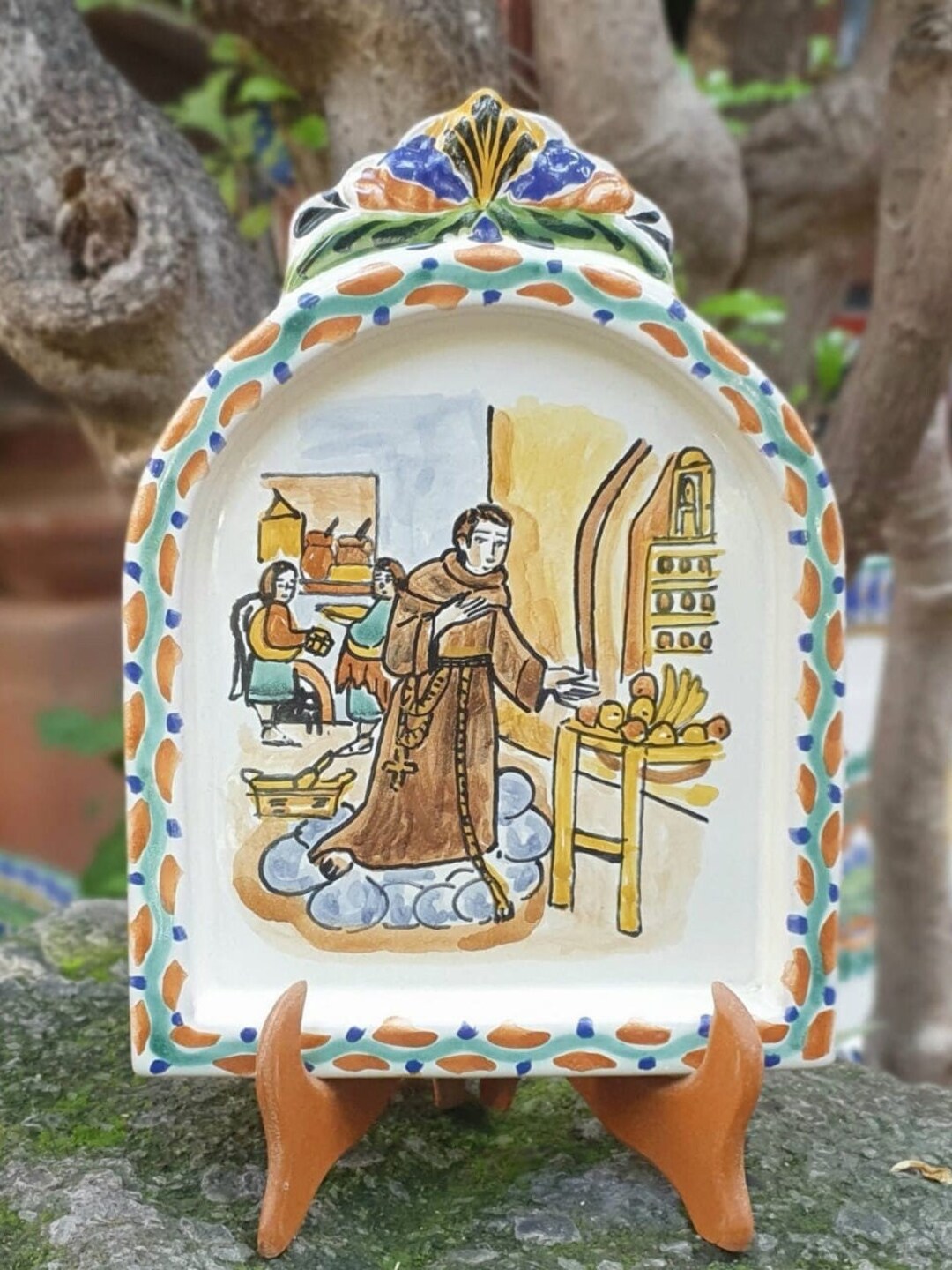Saint Pascual / Saint of Kitchen Altarpiece 8.9" H Multicolors Majolica ...