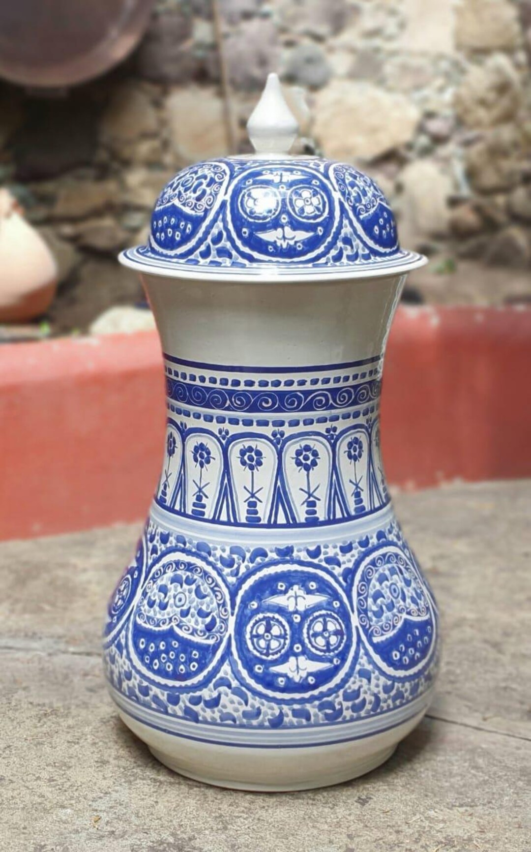 Decorative Vase W/lid Morisco Pattern Hand Thrown Ceramic Mexico - Etsy