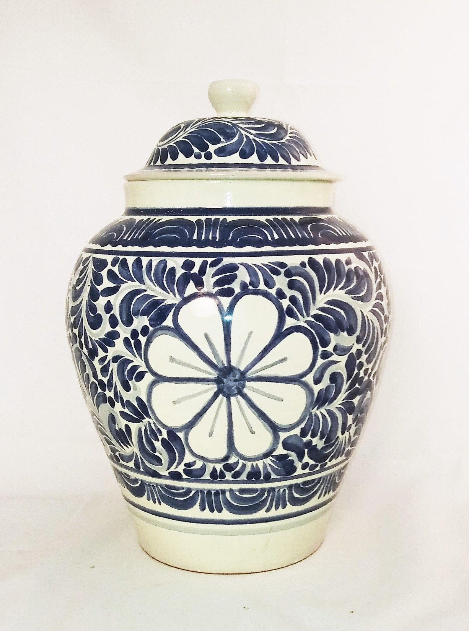 Mexican Decorative Vase Flower Pattern Blue Handcrafts Mexico Talavera ...