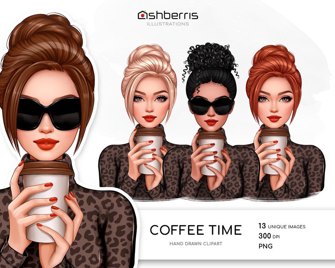 Girl With Coffee Clipart, Coffee Pattern, Fashion Illustration, Modern ...