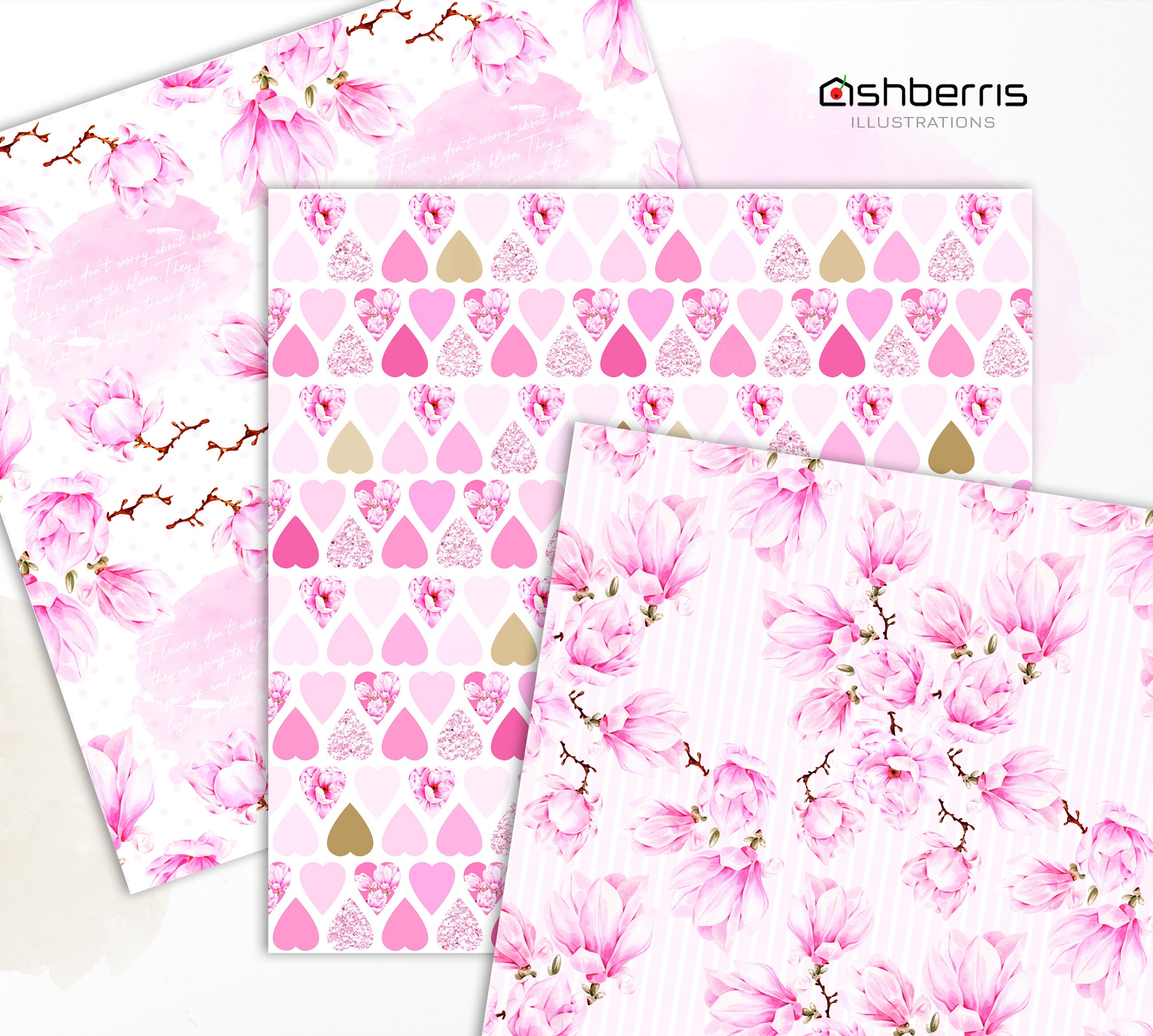 Magnolia Pattern Paper Digital Download Design Paper - Etsy