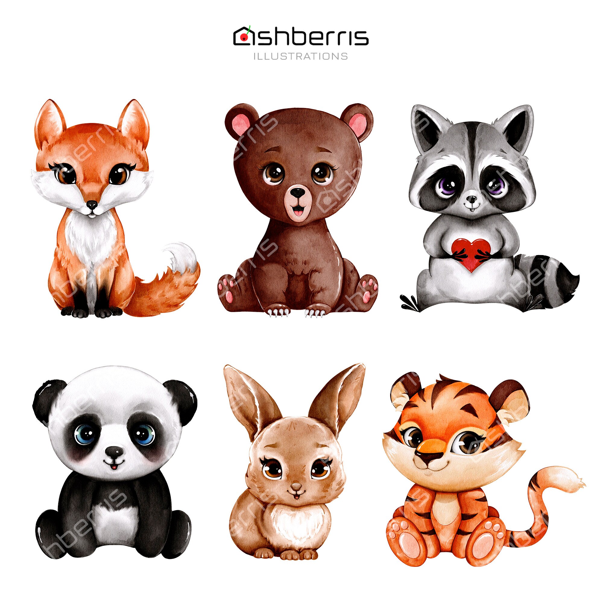 Forest Animals Clipart Elements Cute Animals Clipart Animals - Etsy